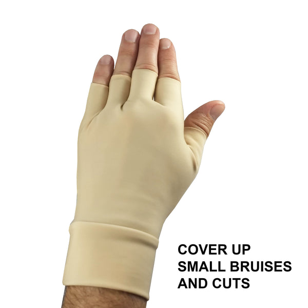 Light Skin Tone Fingerless Gloves for Covering Bruising | Skin Guards USA